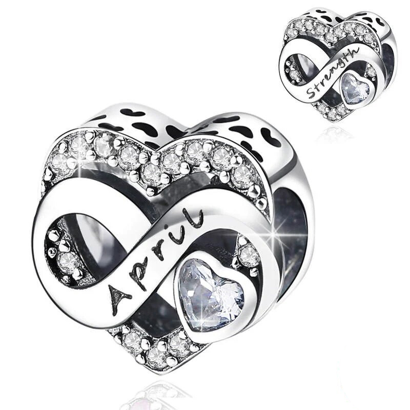 Heart Infinity Month Birthstone Charm - April & Strength - Charmful