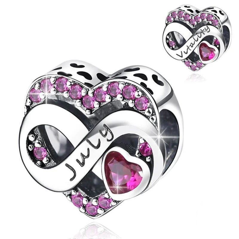 Heart Infinity Month Birthstone Charm - July & Vitality. Pink - Charmful