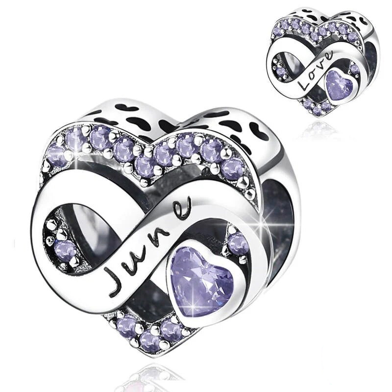 Heart Infinity Month Birthstone Charm - June & Love. Light Purple/Pink ...