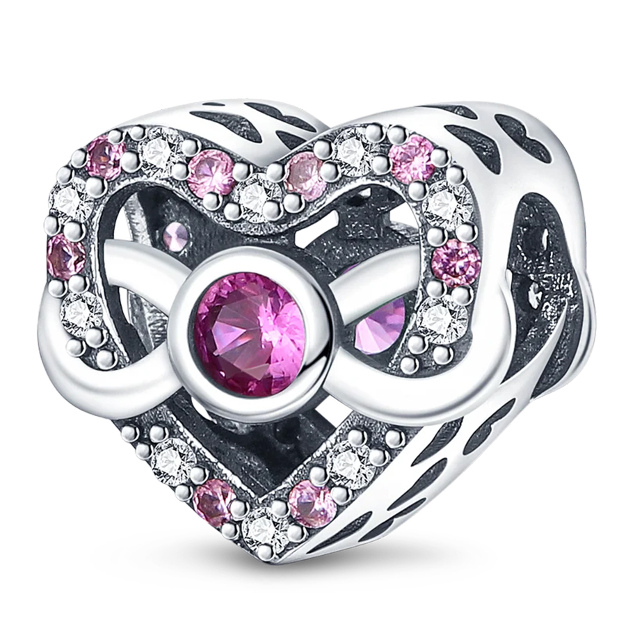 Infinity Heart with Pink and Silver Diamante Charm - Charmful