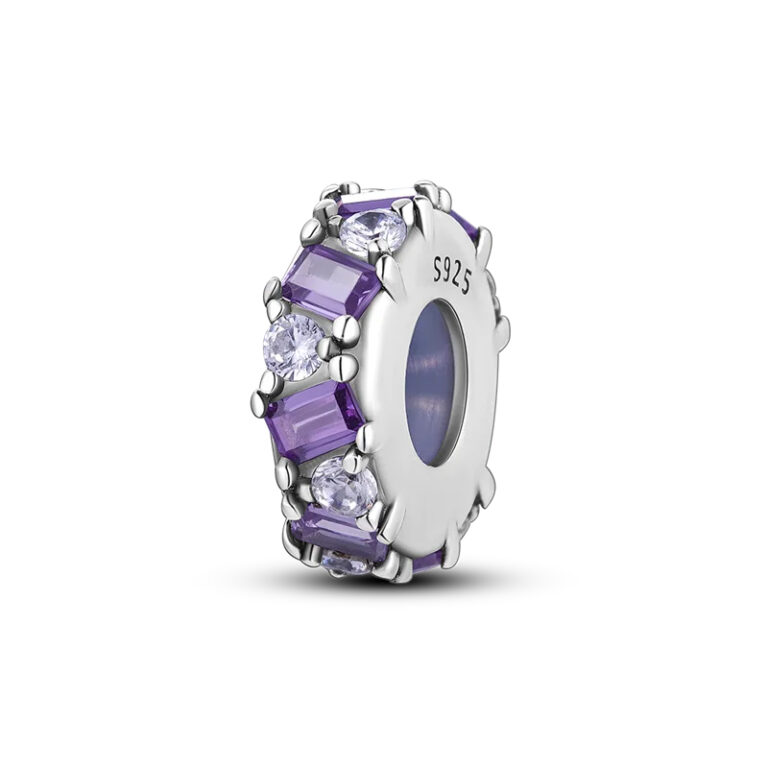 Purple And Silver Diamante Pattern Thin Stopper Spacer Charm - Charmful
