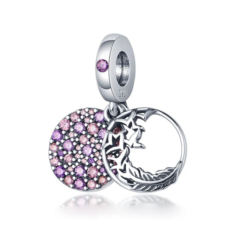 Purple Diamante Feather and Bird Charm - Charmful