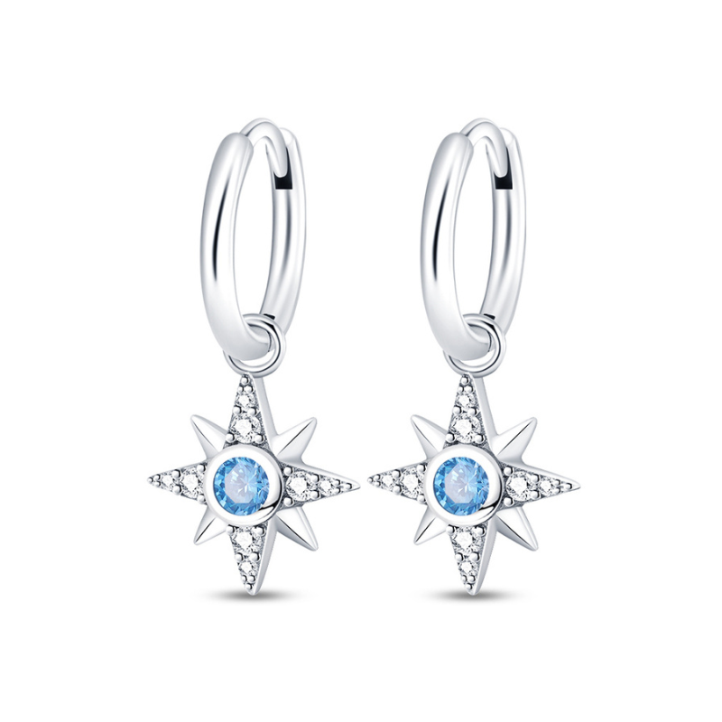 Dangle Diamante Star with Blue Diamante Center Earrings - Charmful
