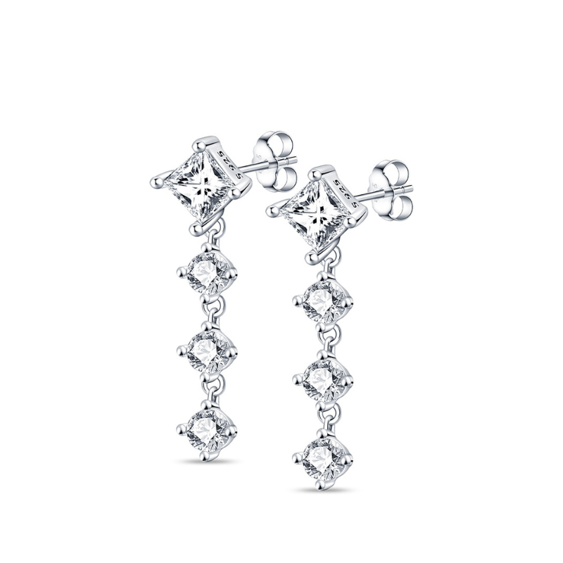 Silver Diamante Dangle Elegant Earrings - Charmful