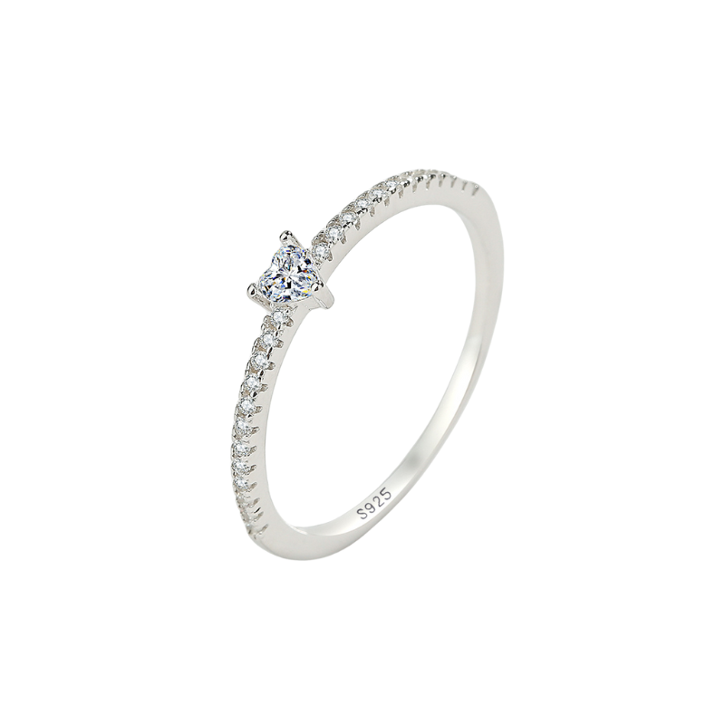 Petite Heart Thin Band Diamante Ring - Charmful